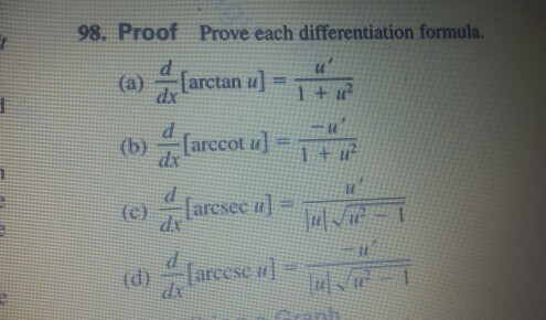 Solved 98. Proof d dx Prove each differentiation formula. | Chegg.com