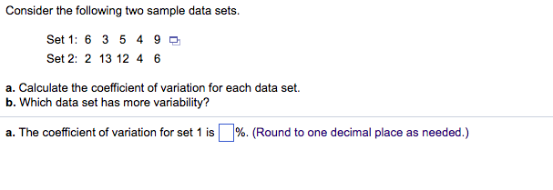Solved o sample data sets Set!: 6 3 5 4 9 Set 2: 2 13 12 4 6 | Chegg.com