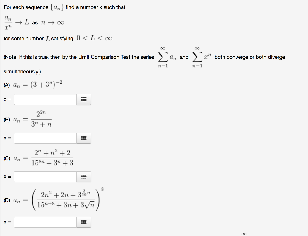Solved For each sequence an find a number x such that rn for | Chegg.com