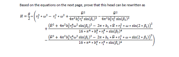Impeller question - derive the head equation using | Chegg.com