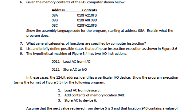 6. Given the memory contents of the IAS computer | Chegg.com