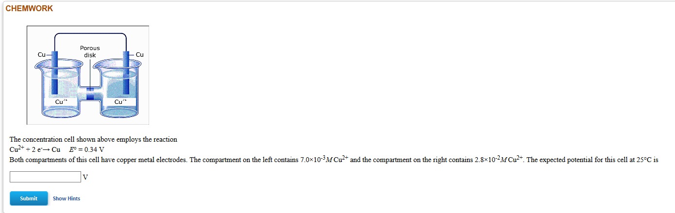 Solved The concentration cell shown above employs the | Chegg.com