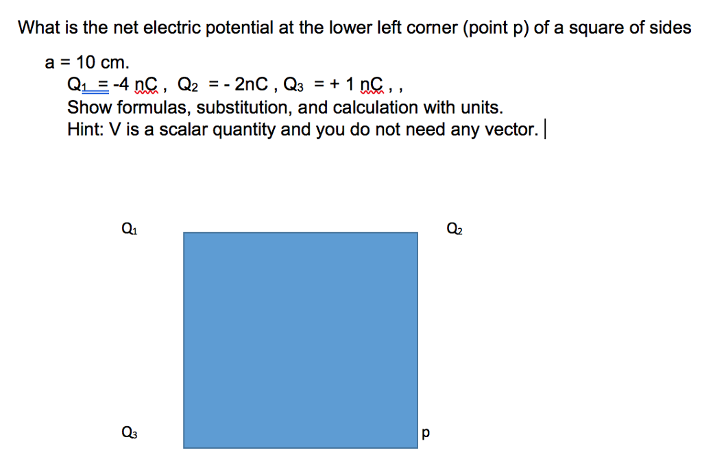 Solved What is the net electric potential at the lower left | Chegg.com