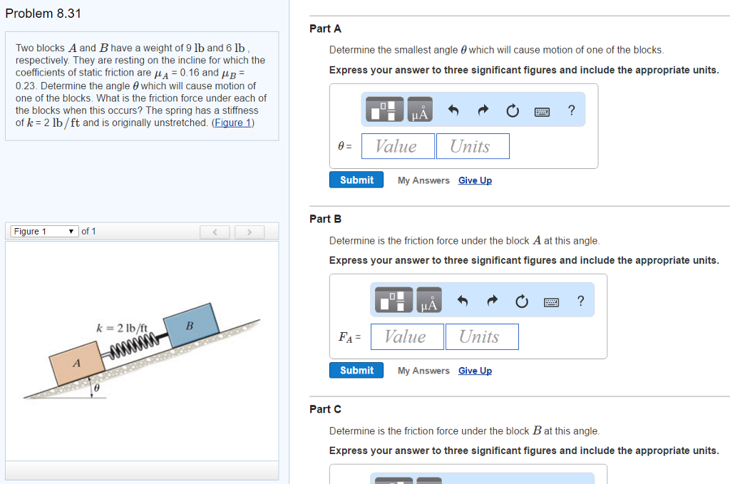 Solved Problem 8.31 Part A Two blocks A and B have a weight | Chegg.com