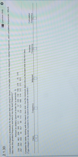 Solved Construct A Frequency Distribution For The Given Data 