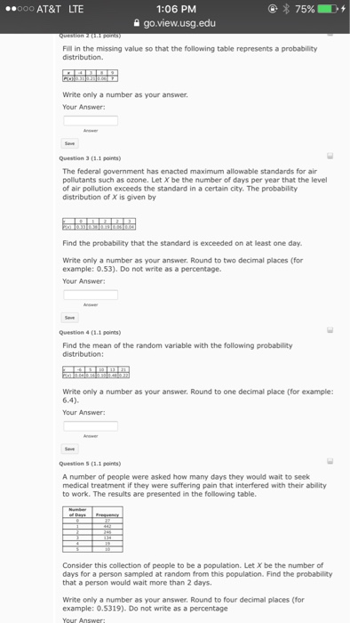 Solved Fill in the missing value so that the following table | Chegg.com