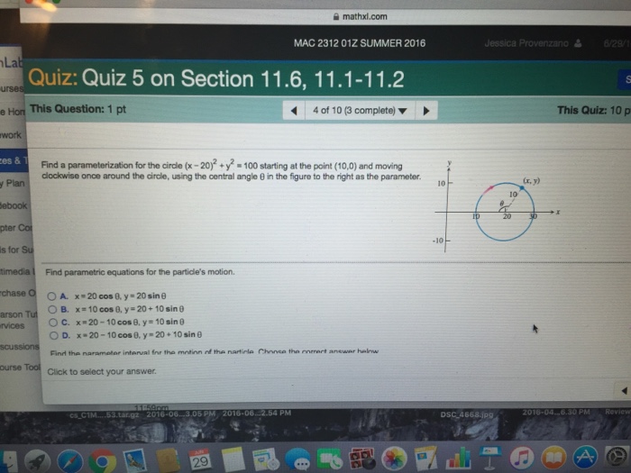 Solved Find a parameterization for the circle (x - 20)^2 + | Chegg.com