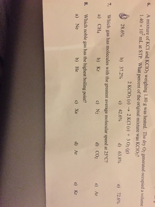 Solved A mixture of KCl and KClO_3 weighting 1.80 g was | Chegg.com