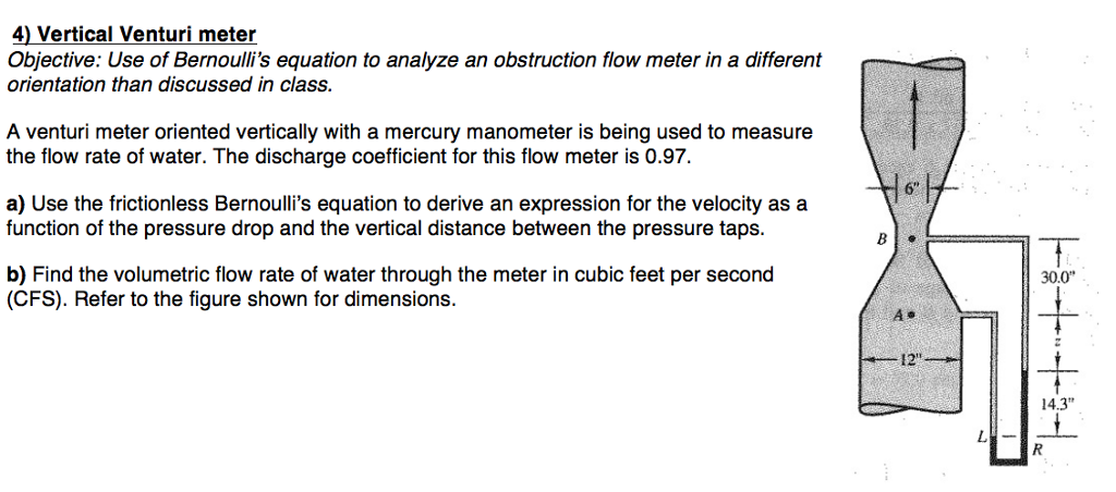 Solved 4) Vertical Venturi meter Objective: Use of | Chegg.com