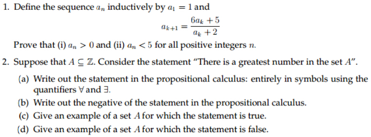 Define the sequence an inductively by a1 = 1 and ak + | Chegg.com
