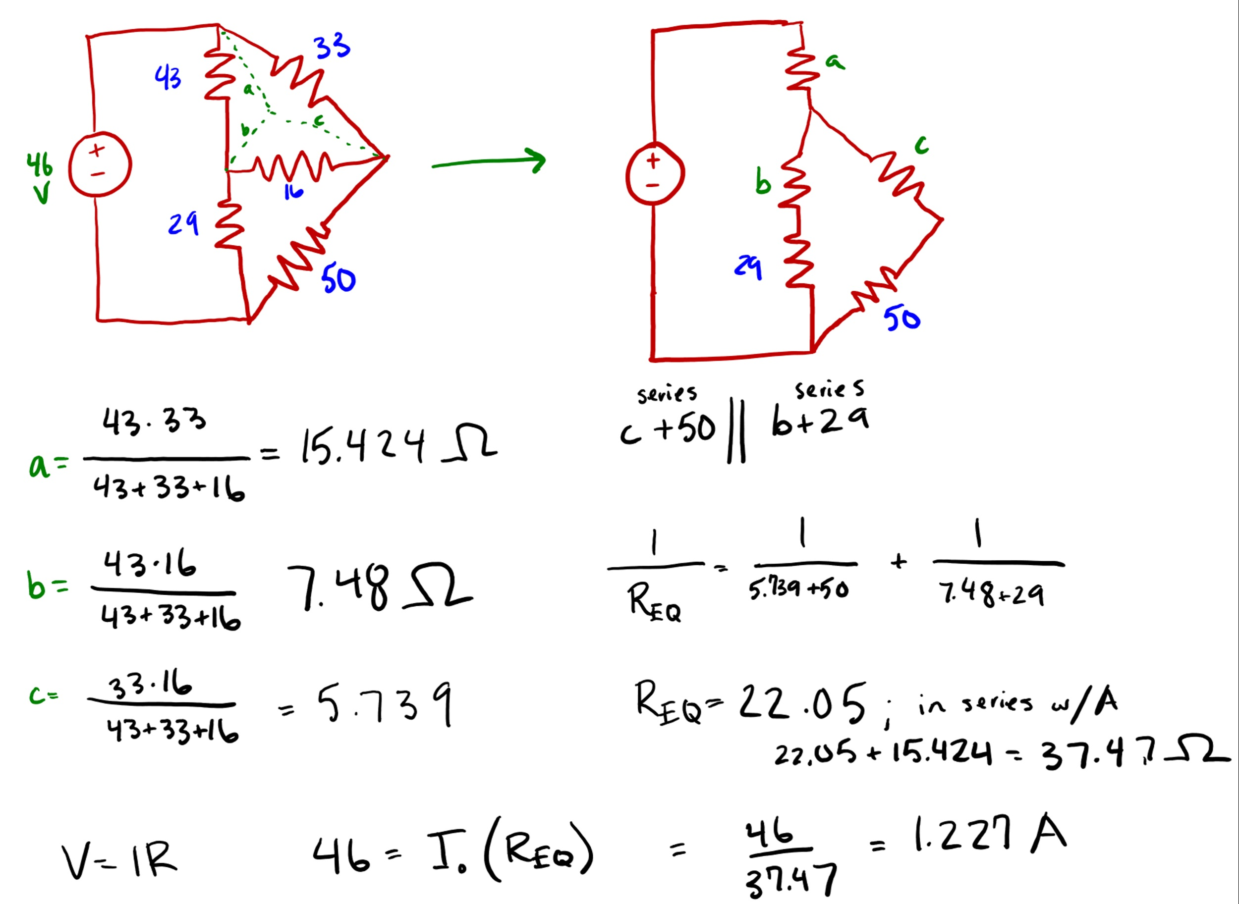 Solved I know I have to do a Delta - Wye conversion but my | Chegg.com