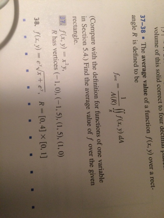 Solved The average value of a function f(x, y) over a | Chegg.com