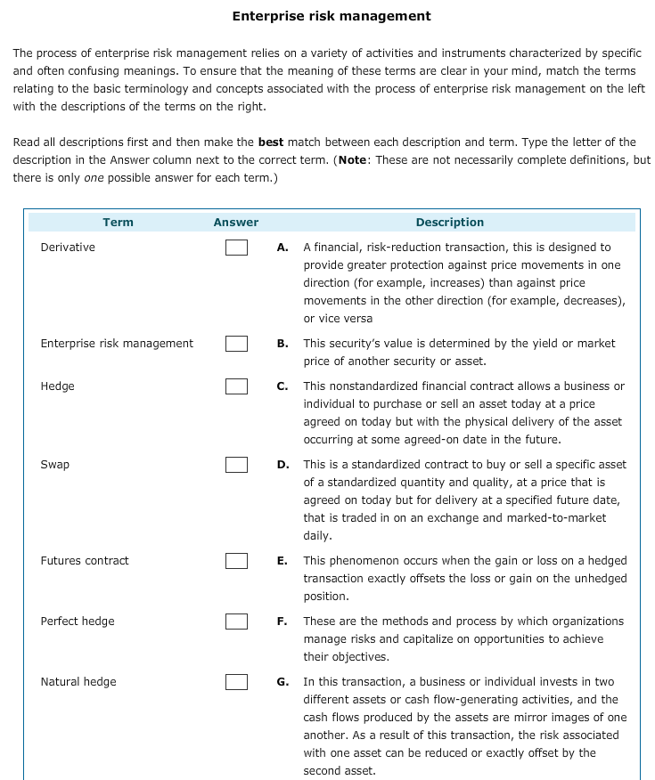 Solved Enterprise risk management The process of enterprise | Chegg.com
