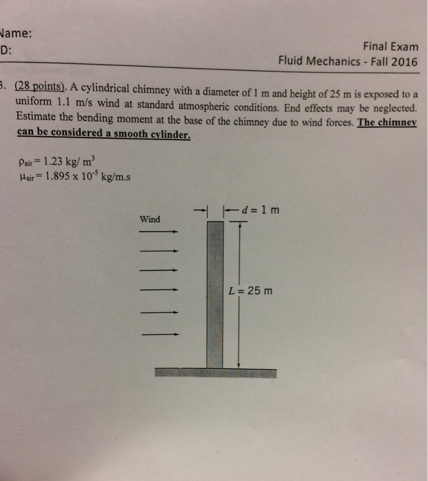 Solved A cylindrical chimney with a diameter of 1 m and | Chegg.com