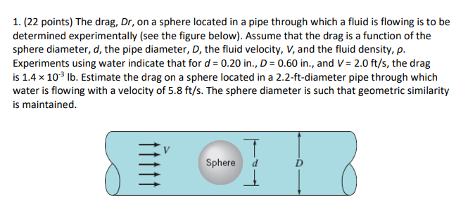 Solved 1. (22 points) The drag, Dr, on a sphere located in a | Chegg.com