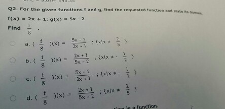 Solved For the given function f and g, find the requested | Chegg.com