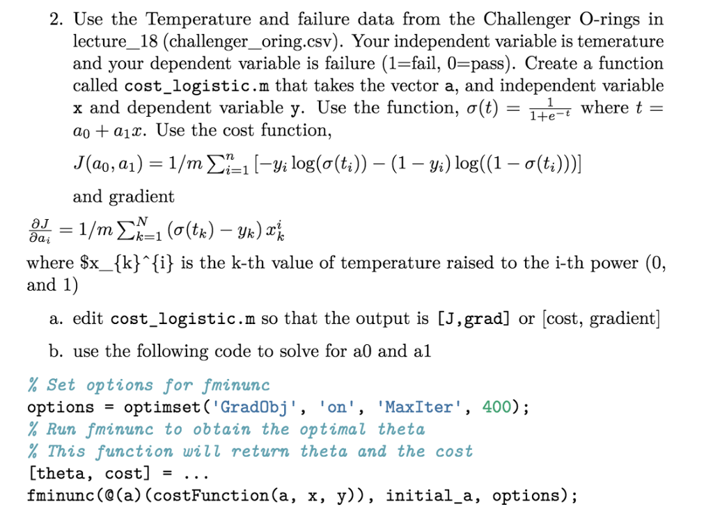 Solved Use the Temperature and failure data from the | Chegg.com