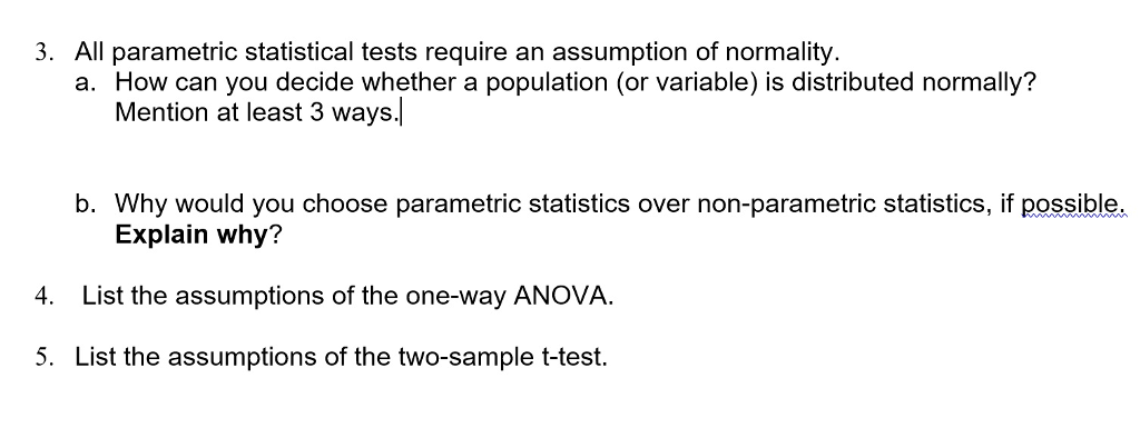 Solved All parametric statistical tests require an | Chegg.com
