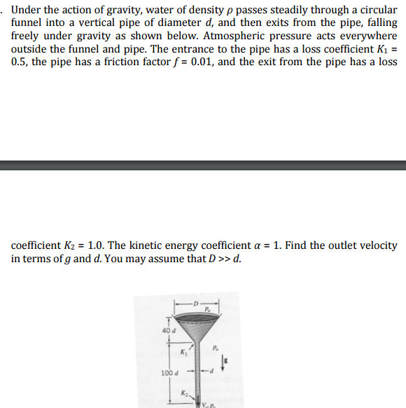Solved Under the action of gravity, water of density p | Chegg.com