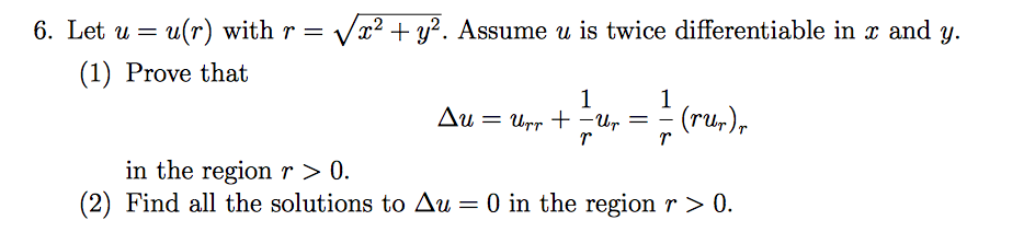 Solved Let u = u(r) with r = Squareroot x^2 + y^2. Assume u | Chegg.com