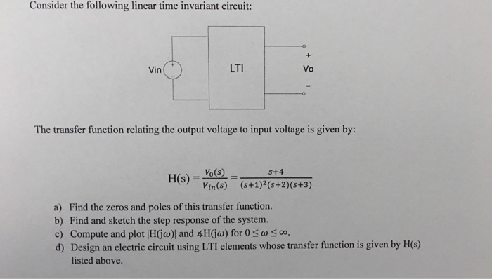 Solved Consider the following linear time invariant circuit: | Chegg.com
