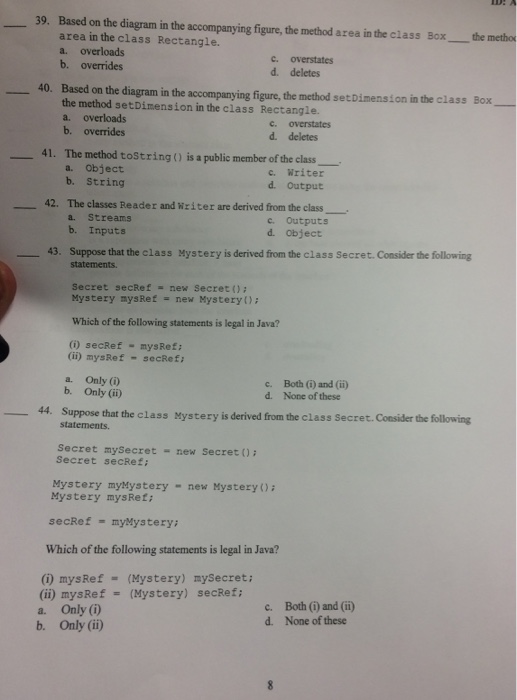 Solved Id A 34 Consider The Following Class Definitions 