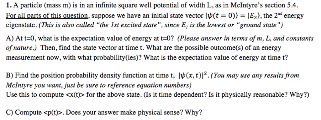 Solved A particle (mass m) is in an infinite square well | Chegg.com