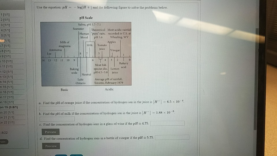 Solved Use the equation: pHlog[H and the following figure to | Chegg.com