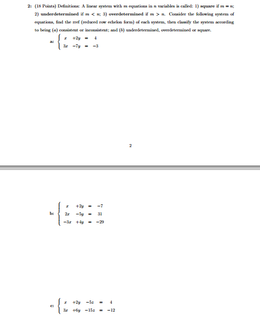 Solved Definitions: A linear system with m equations in n | Chegg.com