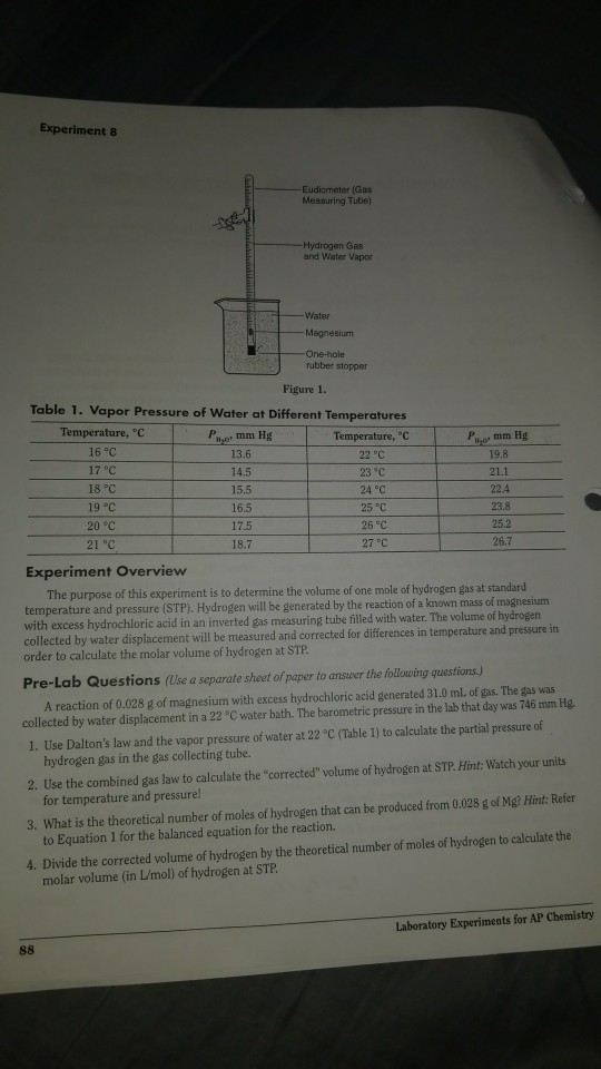 Solved Experiment 8 Eudiometer (Gas Measuring Tube) | Chegg.com