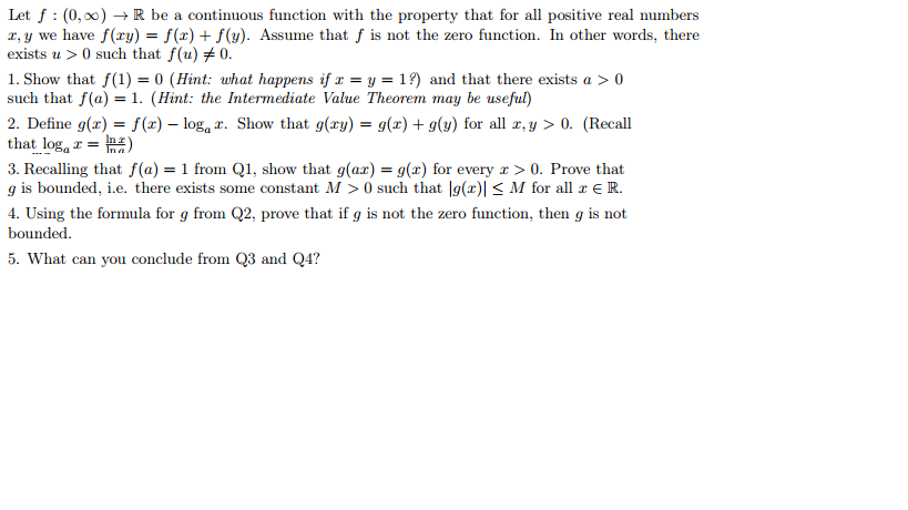 Solved Let F 0 Inifinity Rightarrow R Be A Continuous