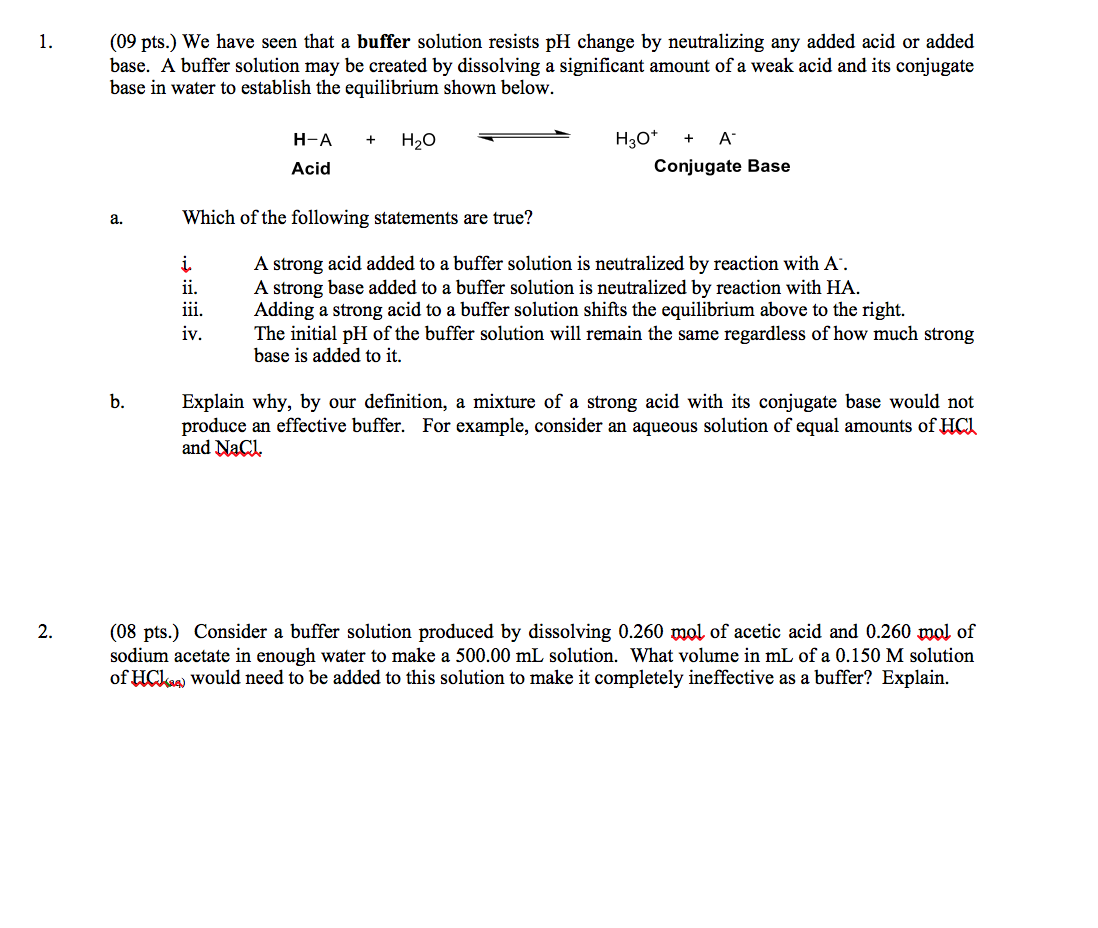 Solved 1. We have seen that a buffer solution resists pH | Chegg.com