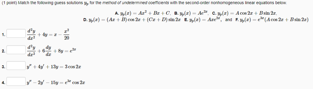 Solved (1 point) Match the following guess solutions yp for | Chegg.com