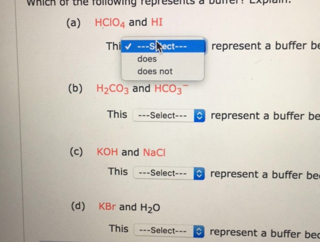 Solved (a) HCIO4 and HI This Selectrepresent a buffer | Chegg.com