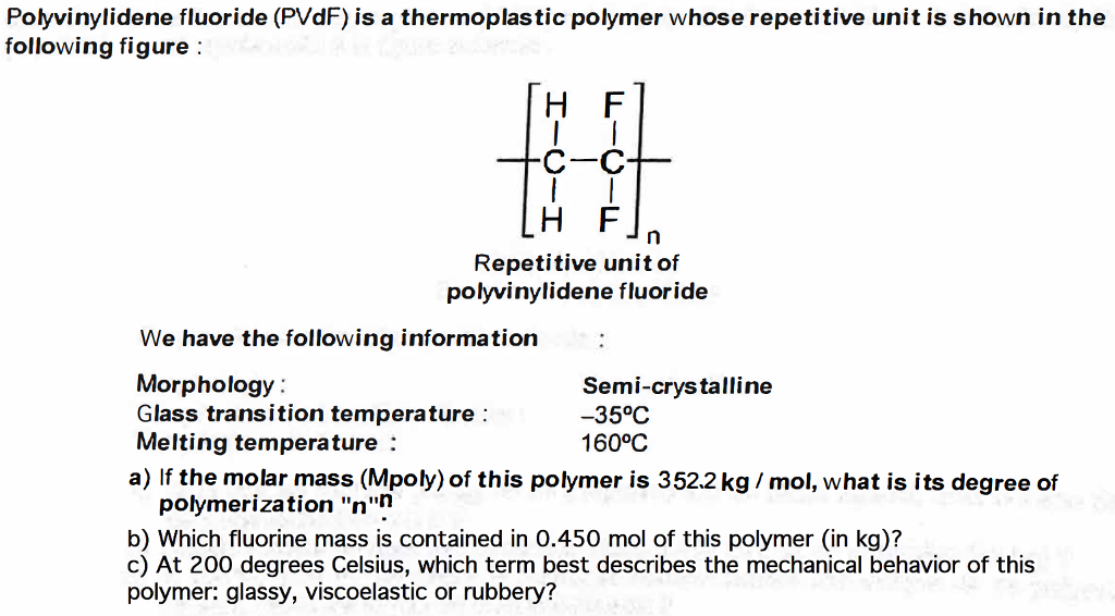 Solved Polyvinylidene fluoride (PVdF) is a thermoplastic | Chegg.com
