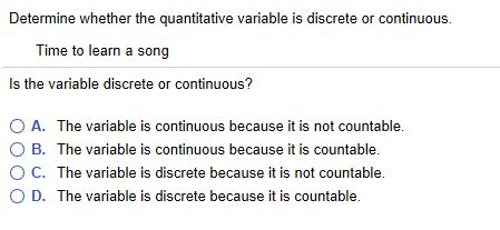 Solved Determine whether the quantitative variable is | Chegg.com