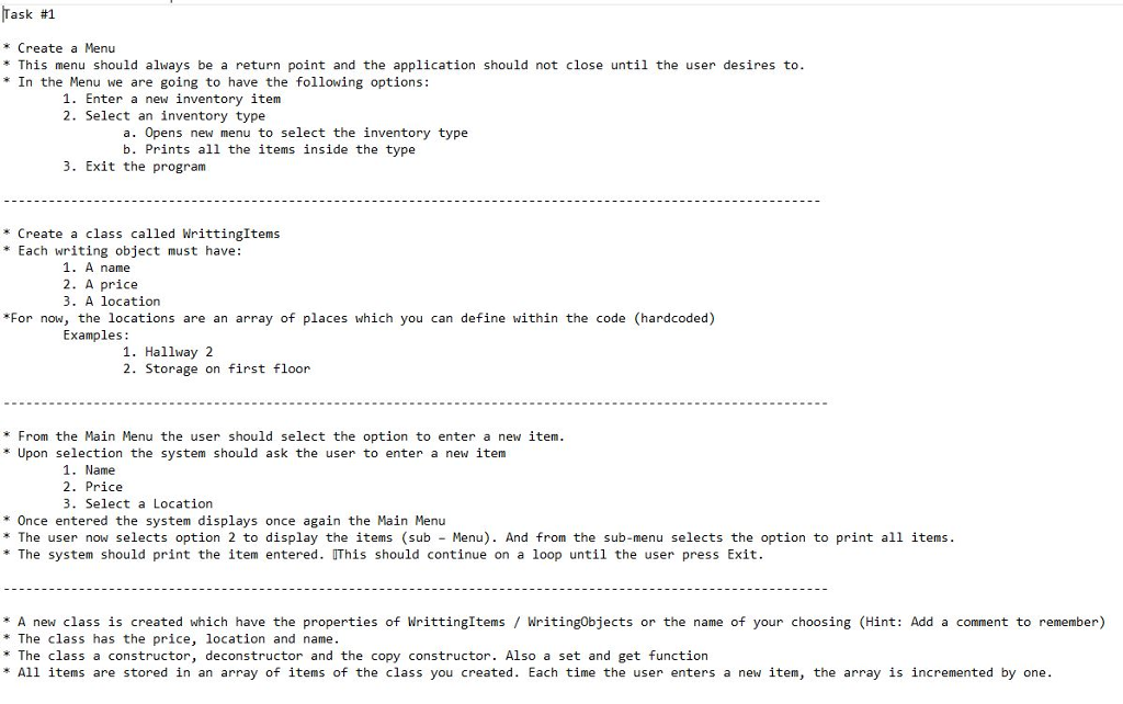 Solved Task #1 *Create a Menu This menu should always be a | Chegg.com