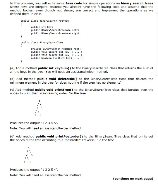 Solved In this problem, you will write some Java code for | Chegg.com