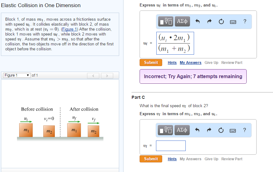 Solved Elastic Collision in One Dimension Block 1, of mass | Chegg.com