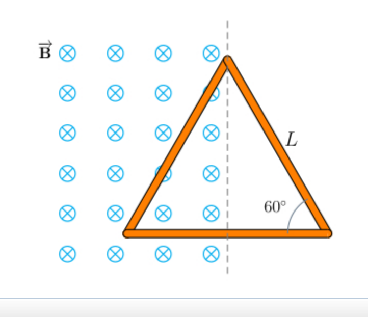 Solved The metal equilateral triangle in the figure, length | Chegg.com