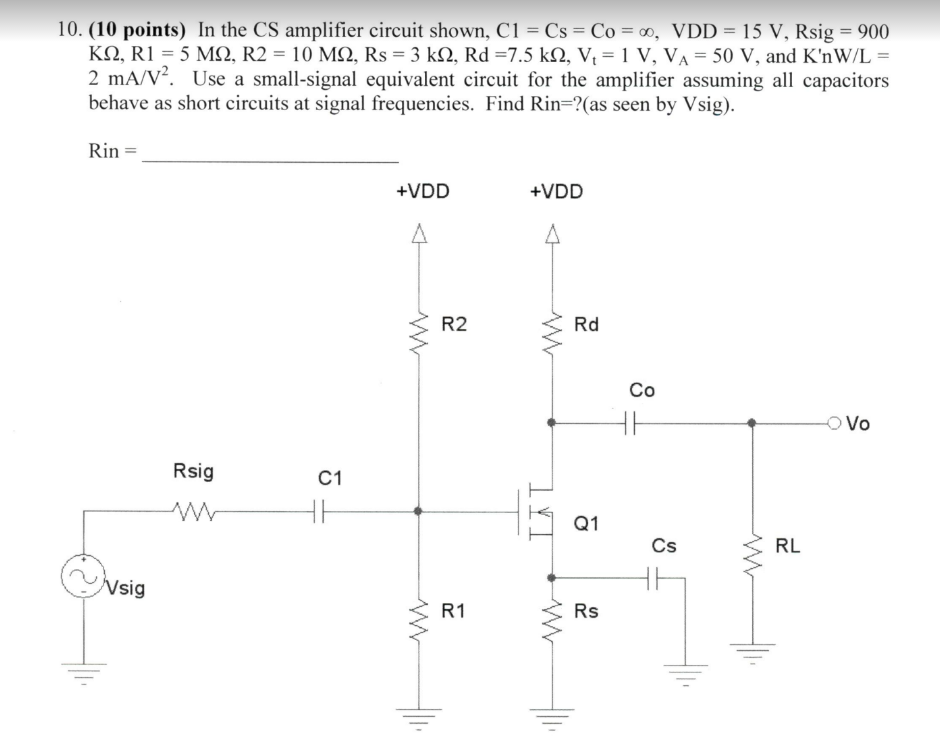 Solved In the CS amplifier circuit shown. C1 = Cs = Co = | Chegg.com