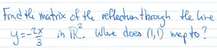Solved Find the matrix of the reflection through the line | Chegg.com