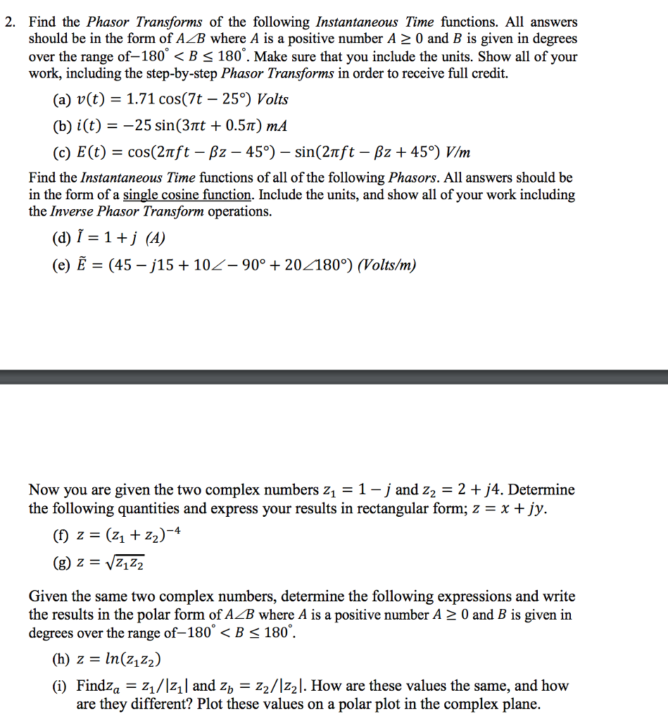 Solved Find the Phasor Transforms of the following | Chegg.com
