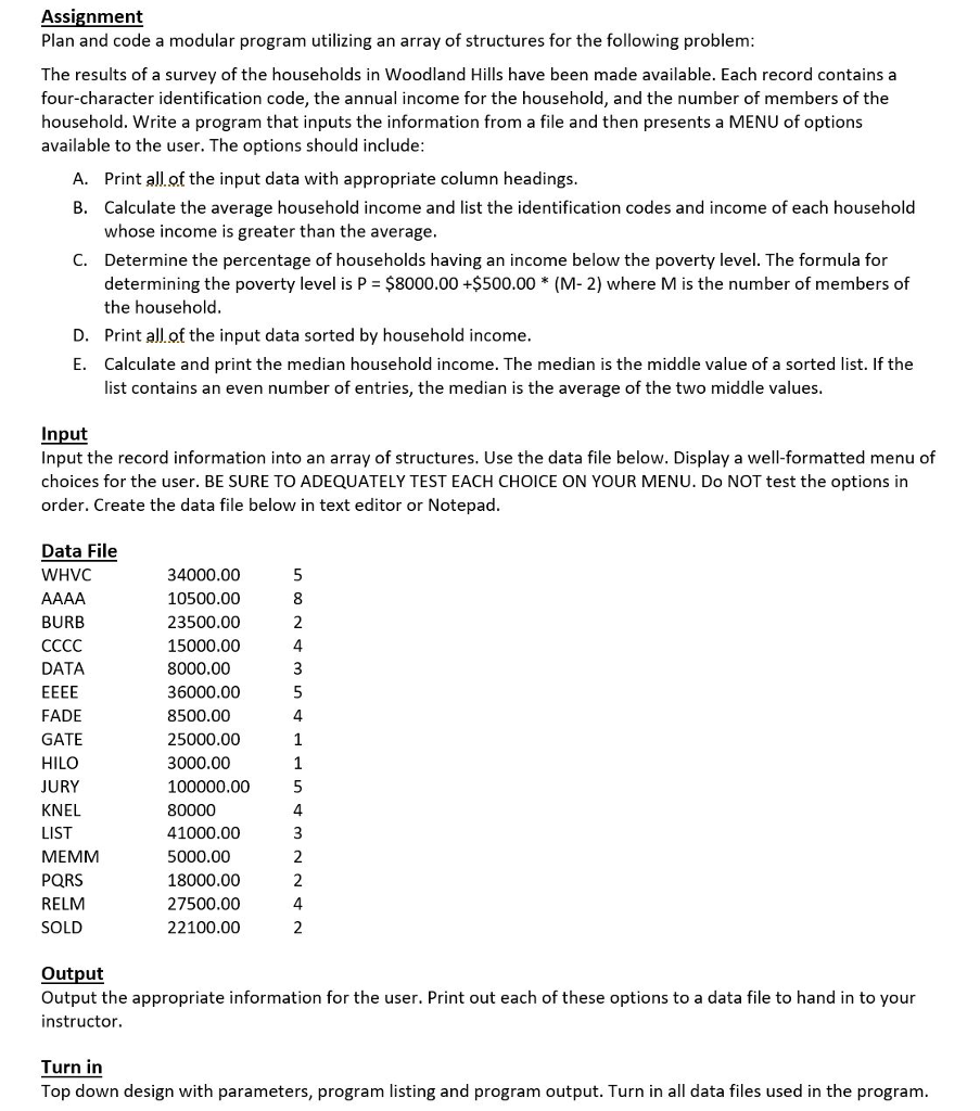 Solved Assignment Plan and code a modular program utilizing | Chegg.com