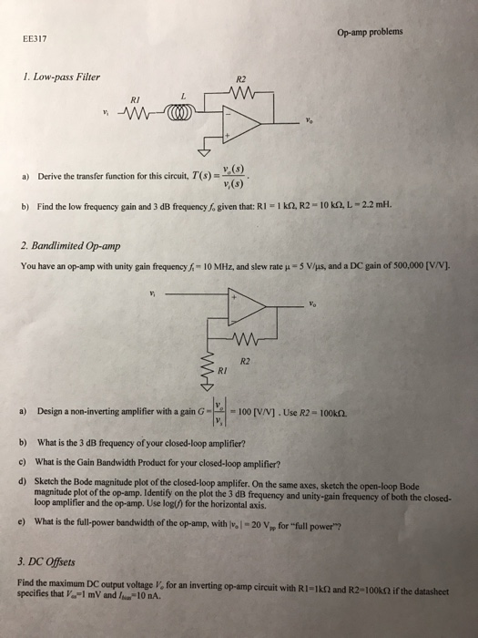 Low-pass Filter Derive the transfer function for this | Chegg.com