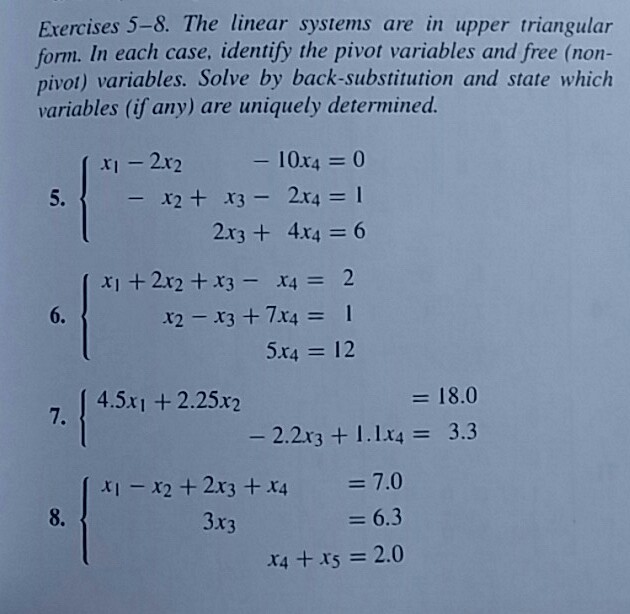 Solved Exercises 5-8. The linear systems are in upper | Chegg.com