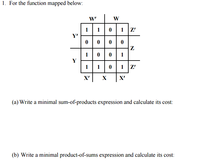 Solved For the function mapped below: Write a minimal | Chegg.com