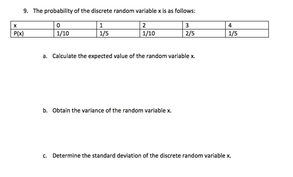 Solved The probability of the discrete random variable x is | Chegg.com
