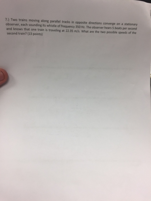 Solved Two trains moving along parallel tracks in opposite | Chegg.com