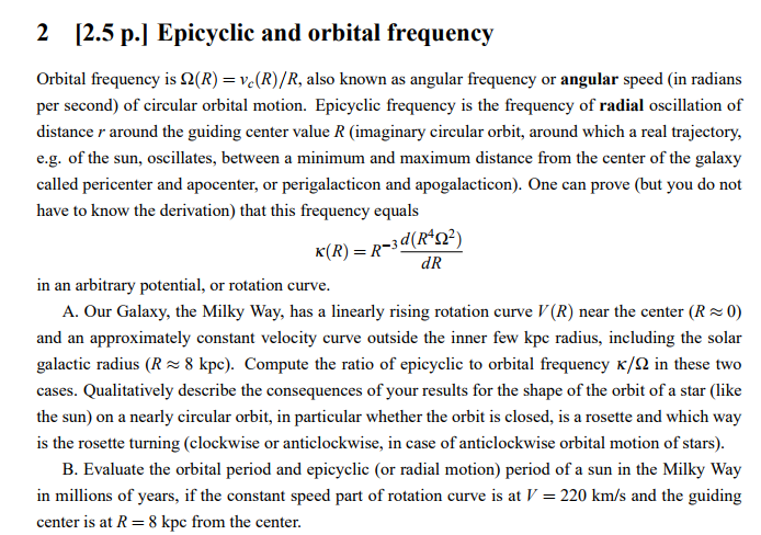 Solved 2 [2 5 P ] Epicyclic And Orbital Frequency Orbital